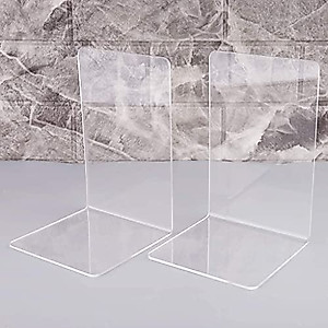 Sujetalibros Book Ends 2Pcs Book Ends for Shelves Clear Acrylic Bookends Non-Skid L-Shaped Book Stopper Bookend Supports for Books/Movies/CDs/Video Games Book Stopper