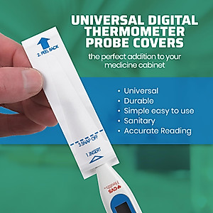 Thermometer Probe Covers - Pack of 200 | Universal and Disposable Probe Cover Box for Digital Thermometer for Accurate Sanitary Oral, Rectal and Underarm Digital and Glass Thermometers Reading