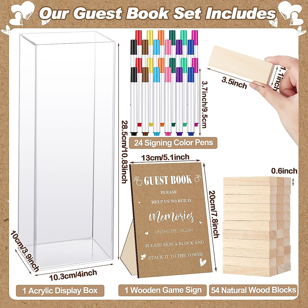 Beeveer 80 Pcs Wedding Guest Book Alternative Wooden Block Guest Book for Wedding Sign in Wedding Book Wooden Block Wedding Games Bridal Shower Game for Wedding Sign in, Reception(Boho)