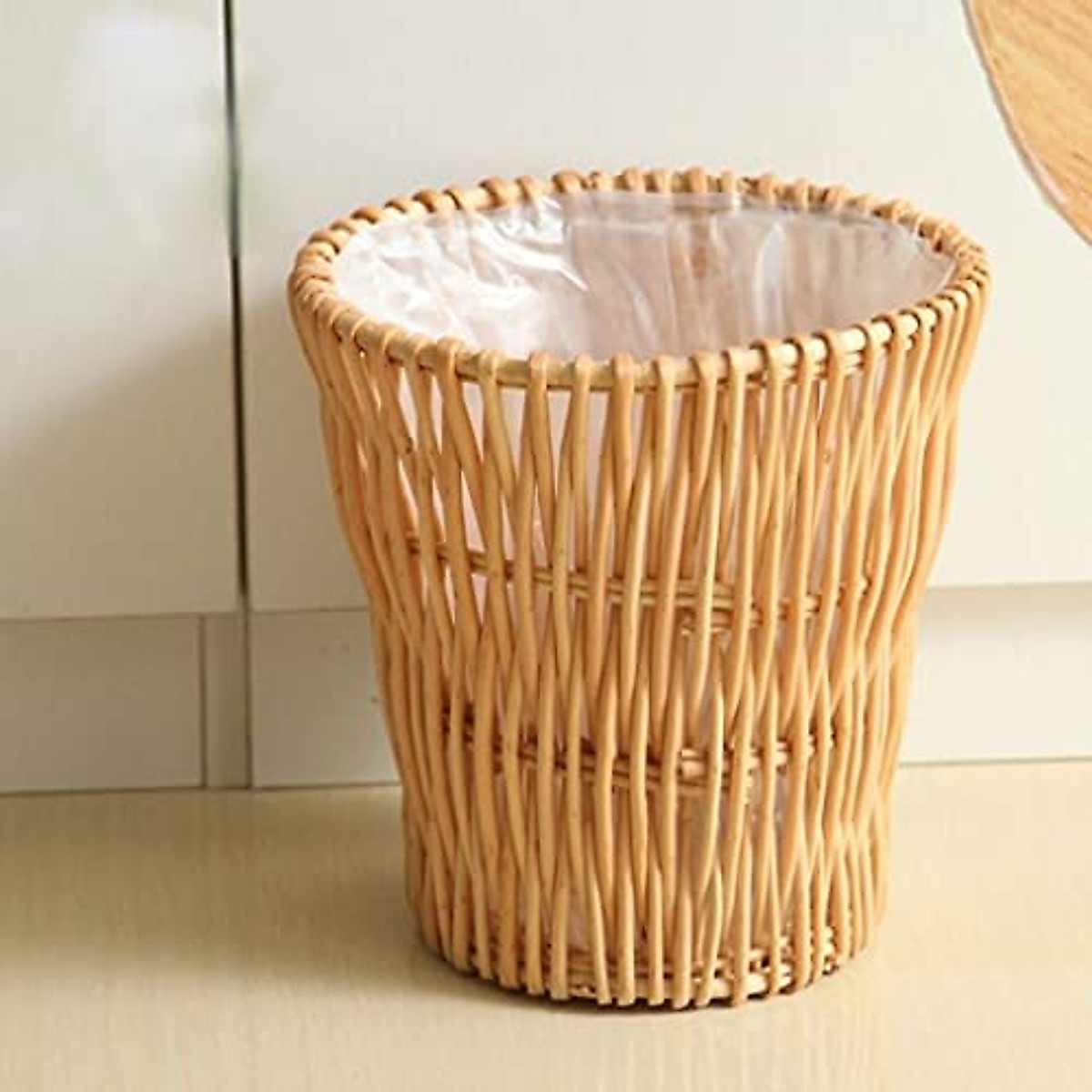 DYNN Trash can Wicker Woven Trash Can Retro Garbage Can Creative Garbage Bin Suitable for Bedroom Kitchen and Bathroom-with Liner Home/Commercial Use (Color : A)