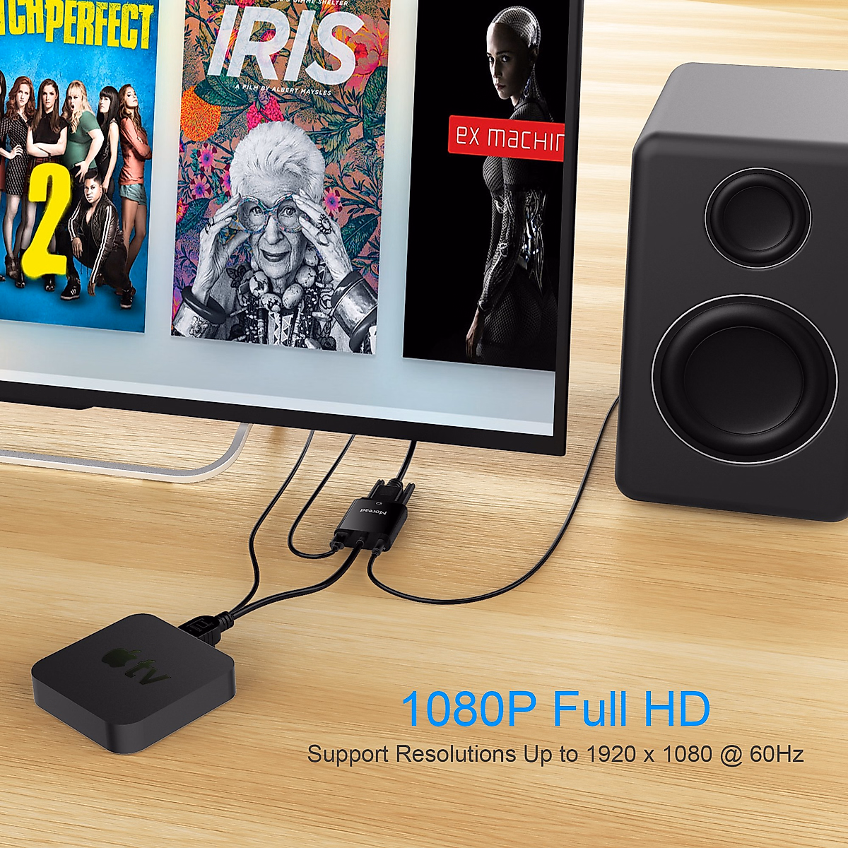 Moread HDMI to VGA with Audio, Gold-Plated Active HDMI to VGA Adapter (Male to Female) with Micro USB Power Cable & 3.5mm Audio Cable for PS4, MacBook Pro, Mac Mini, Apple TV and More - Black