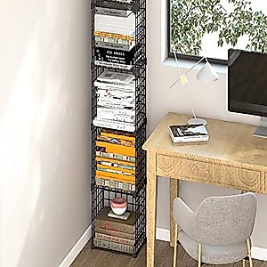 FlidRunest 4 Tier Wire Cube Storage Shelf, Simply 4-Shelf Bookcase, Cube Storage Organizer, Bookshelve Bookcase Floor Standing, Storage Wire Stackable Cube Set, Book Shelf for Bedroom/Office