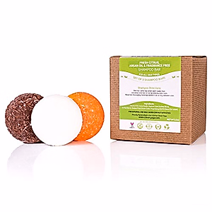 Clever Yoga Wave Natural Shampoo Bar Variety Pack - Handmade, Non-GMO & Vegan, Fresh Citrus, Argan Oil & Unscented Organic Shampoo Bar Set For Shiny Hair for Women & Men, Long-Lasting (80-120 Uses)