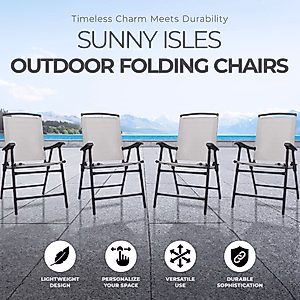 Four Seasons Courtyard Sunny Isles Outdoor Patio Foldable Arm Chairs Sling Fabric Steel Frame Seating Furniture Set, 4 Pack, Gray