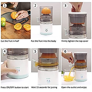 JOYIT Orange Juice Squeezer – USB Rechargeable Electric Citrus Juicer, Wireless Portable Orange Juice Machine, Premium Electric Juicer for Lemon Tomato Grape Watermelon (White)