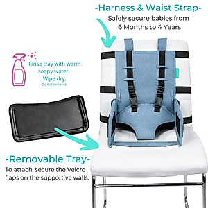 Portable High Chair for Travel with Exclusive Compact Tray - High Chair Seat Safely Attaches to Most Chairs - Toddler & Baby Essential - Baby Travel Accessories