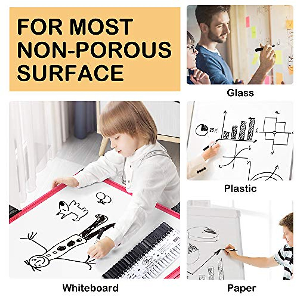 Shuttle Art Dry Erase Markers, 25 Pack Black Magnetic Whiteboard Markers with Erase, Fine Point Dry Erase Markers Perfect for Writing on Dry-Erase Whiteboards Mirrors Glasses for School Office Home