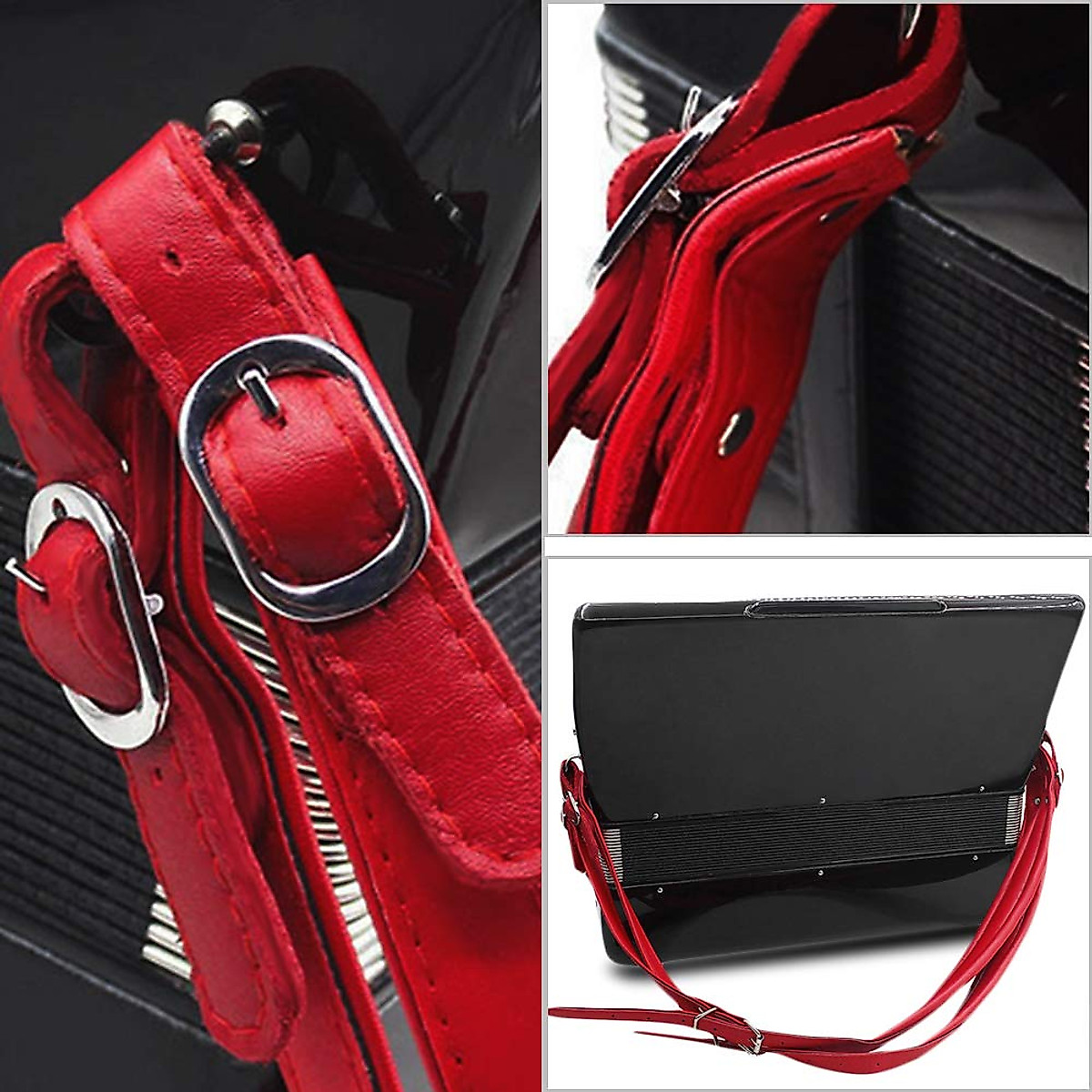 VGEBY Accordion Straps, Adjustable Accordion PU Shoulder Straps Accordion Strap Set for 16-120 Bass (Red)