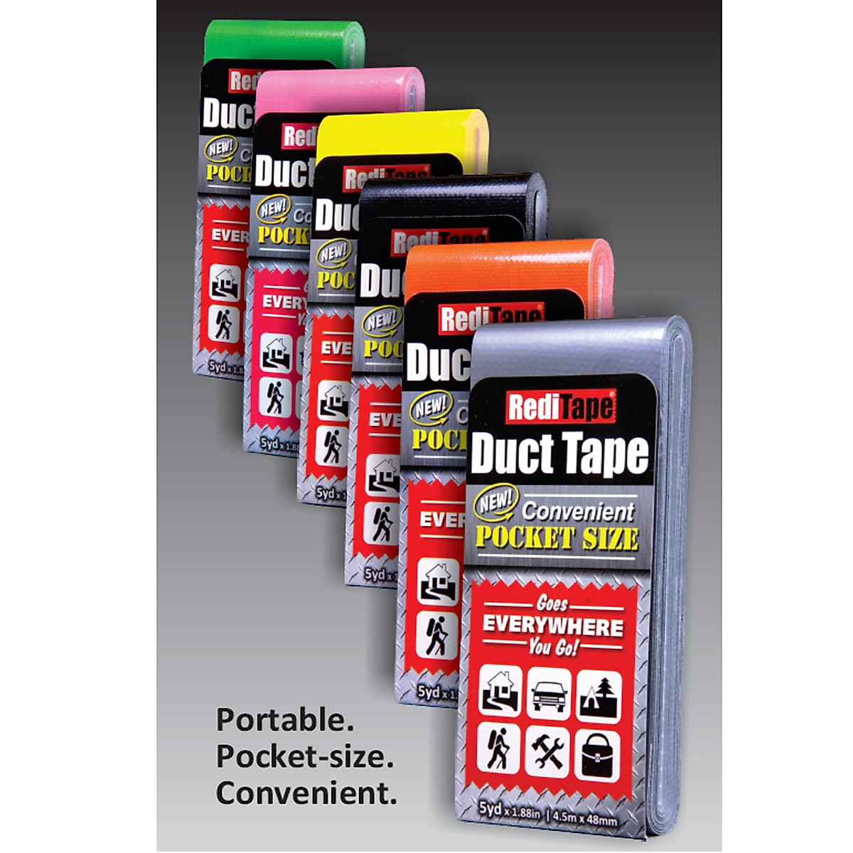 RediTape Travel Size Silver Duct Tape 2-Pack - Pocket Size Flat Thin Mini Roll - for Repairs Outdoors Emergency Crafts - 1.88 inch x 5 Yards per Pack