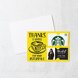SET of Thanks A Latte Gift Card and Business Card Holder | Greeting Card with Envelope | Client Gift | Promote Business| Referral | M14-M008