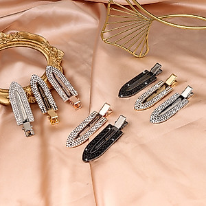 Magicsky 8PCS No Crease Hair Clips,Rhinestone No Bend Flat Barrettes,Diamond Metal Pin for Makeup Bang,Styling Tool for Women Girls, Silver Gold Black