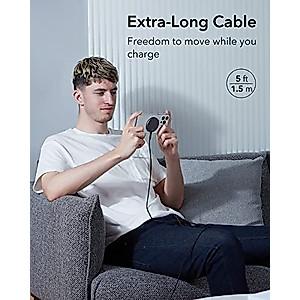 ESR Magnetic Travel Wireless Charging Pad, Portable Charger, Compatible with MagSafe Charger for iPhone 14/14 Plus/14 Pro/14 Pro Max/13/12 Series, Strong Magnetic Lock, Reinforced Braided Nylon Cable