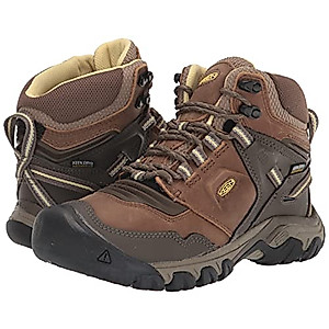 KEEN Women's Ridge Flex Mid Height Waterproof Hiking Boots, Safari/Custard, 10