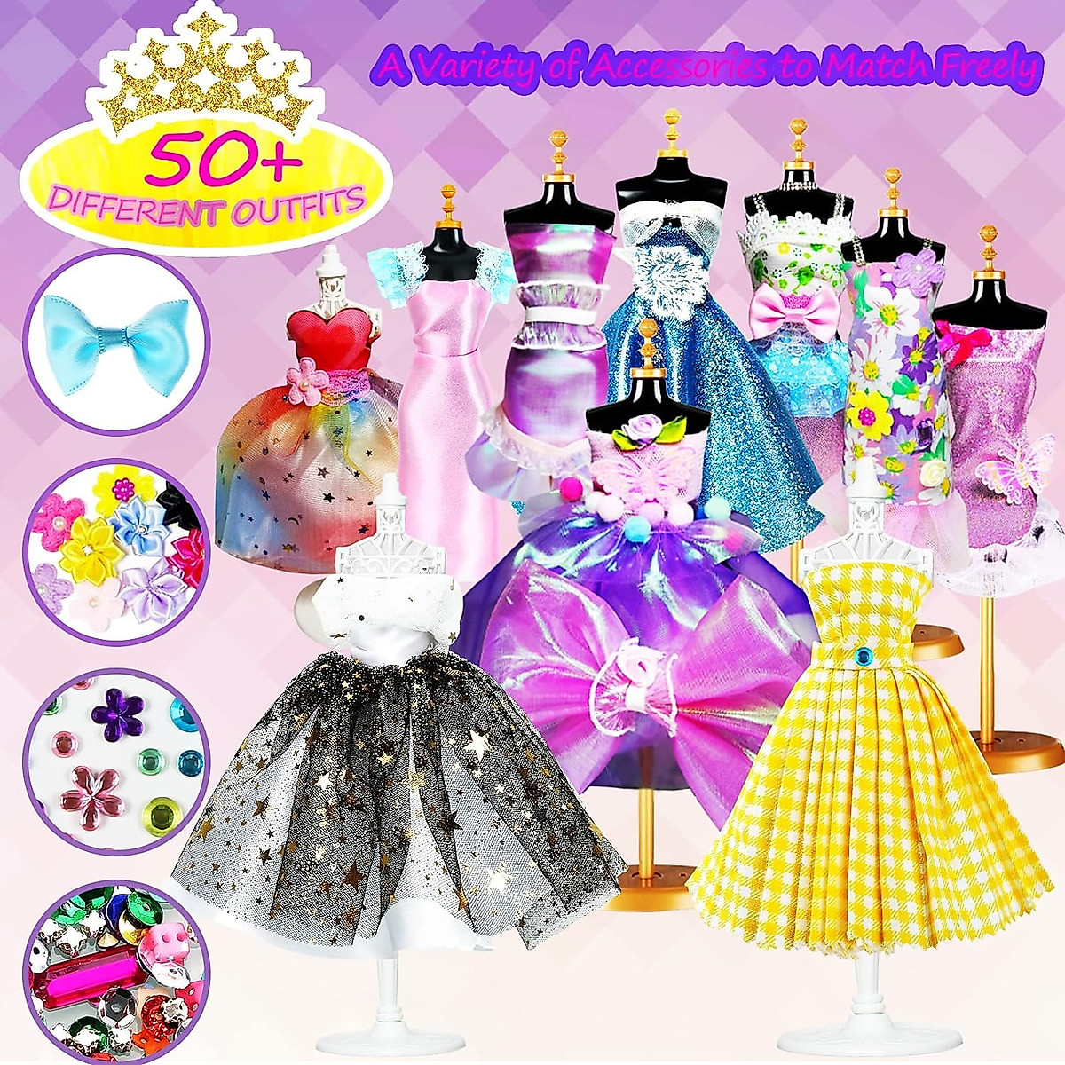 AMOPRO Fashion Designer Kit for Girls, 800PC+ Creativity DIY Arts & Crafts Design with 5 Mannequins, Learning Toys Doll Clothes Making Sewing Kit for Kids Ages 8-12+ Birthday Girls Gift