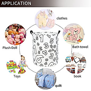 SEVEBDOME Canvas Fabric Storage Baskets with Handle, Foldable, Convenient Home Storage Bin Toy Bins Gift Baskets Bedroom Clothes Children Nursery Hamper (Number)