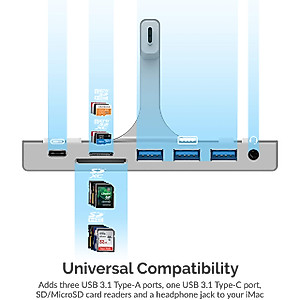 SABRENT Multi Port iMac Hub with Front Access USB Ports, SD/Micro SD Card Reader, 3.5mm Headphone Jack and Rear HDMI 2.0 Output (iMac 2017 to 2020) (HB-SIMC)