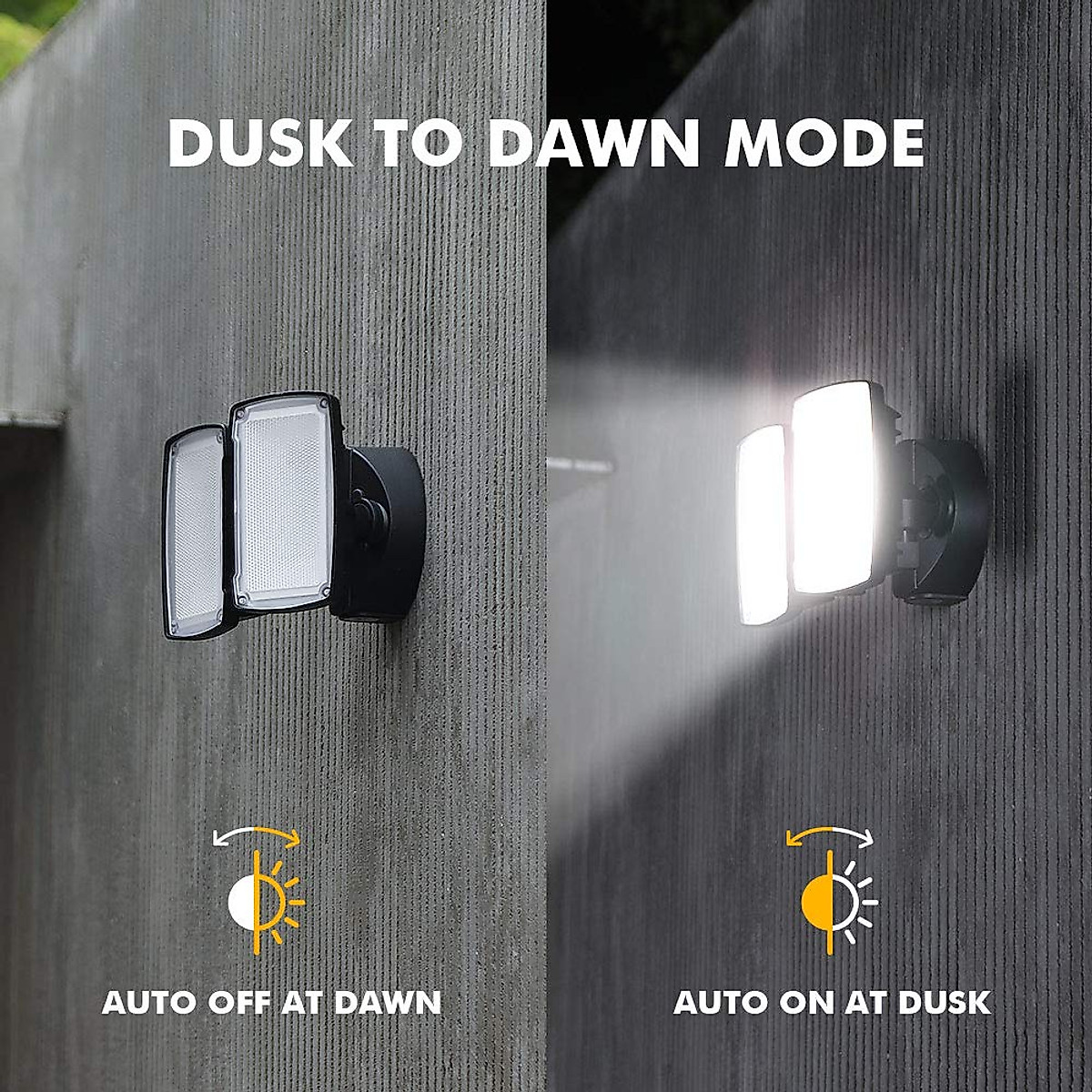 LUTEC LED 3500 Lumen 32W 5000K Integrated Dual-Head Floodlight Outdoor Dusk to Dawn Waterproof Exterior Security Wall Light for Patio Garden Yard