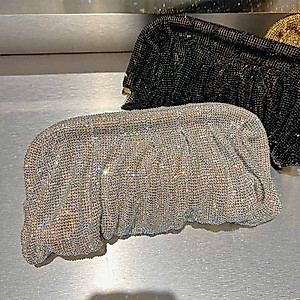 Shiny Rhinestone Dumplings Evening Clutch Bags Women Crystals Clip Purses Handbags Luxury Designer Wedding Party (Sliver 1)