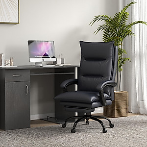 Vinsetto Executive Massage Office Chair with 6 Vibration Points, Microfiber Computer Desk Chair, Heated Reclining Chair with Footrest, Armrest, Double Padding, Charcoal Gray