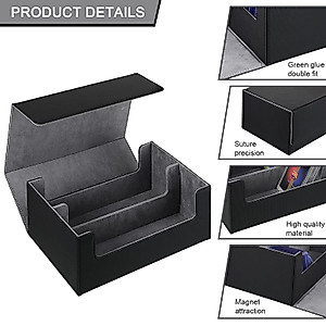 Yexiya Deck Card Storage for 72 Magnetic Card, 2 Rows Deck Trading Cards Box Holding Compatible with TCG Loader MTG Storage Boxes for Play Cards(Outer Black, Inner Gray)