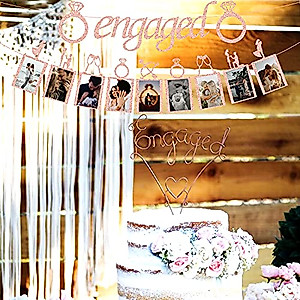 Engagement Wedding Decorations, Rose Gold Engaged Banner and Photo Banner for Engagement/Wedding Party decor(Rose Gold)
