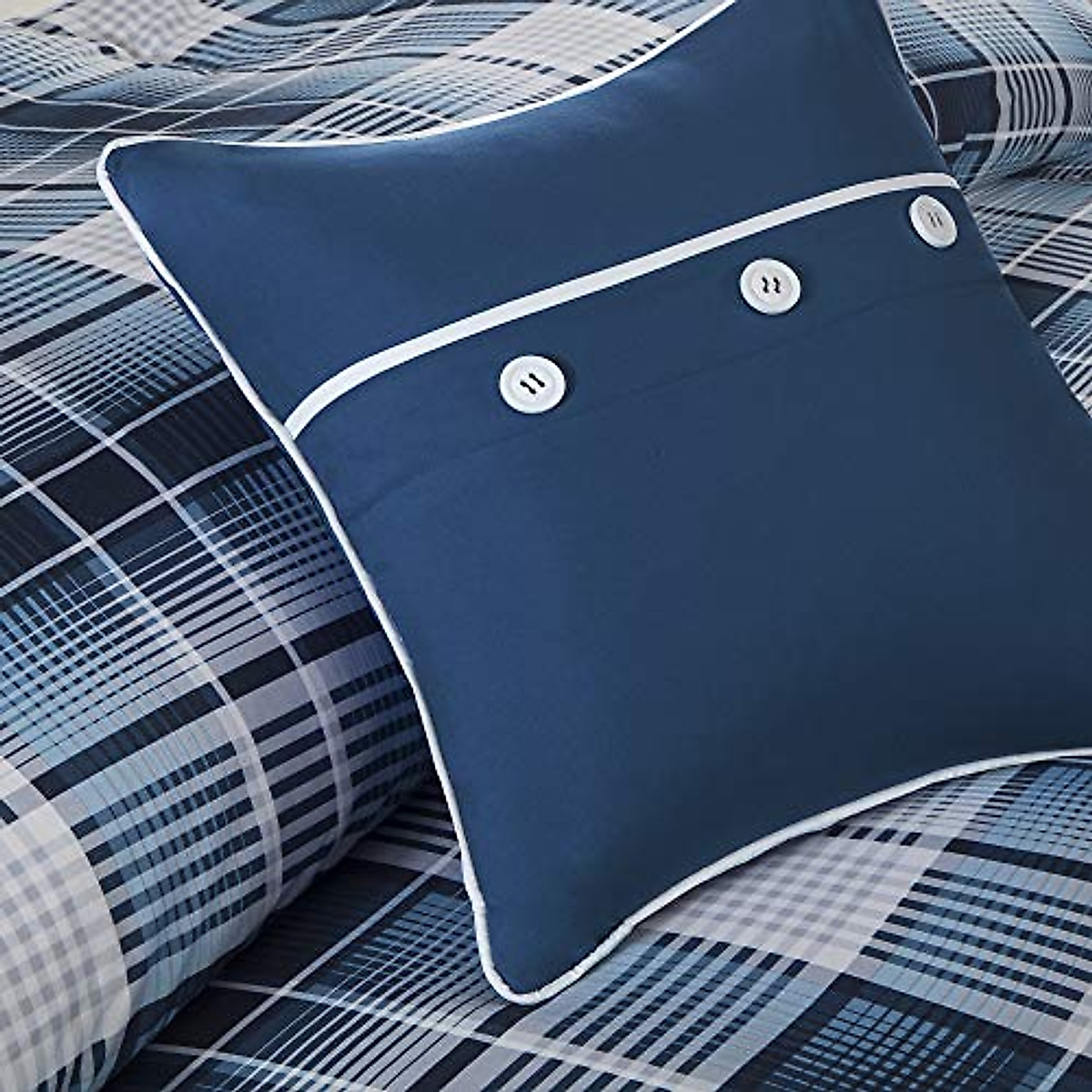 Intelligent Design Camilo Cozy Comforter Casual Cabin Lodge Plaid Design, All Season, Hypoallergenic Cover, Soft Bedding Set with Matching Sham, Decorative Pillow, Blue Full/Queen
