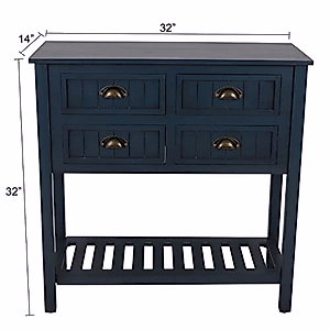 Decor Therapy Bailey Bead Board 4-Drawer Console Table, Antique Navy