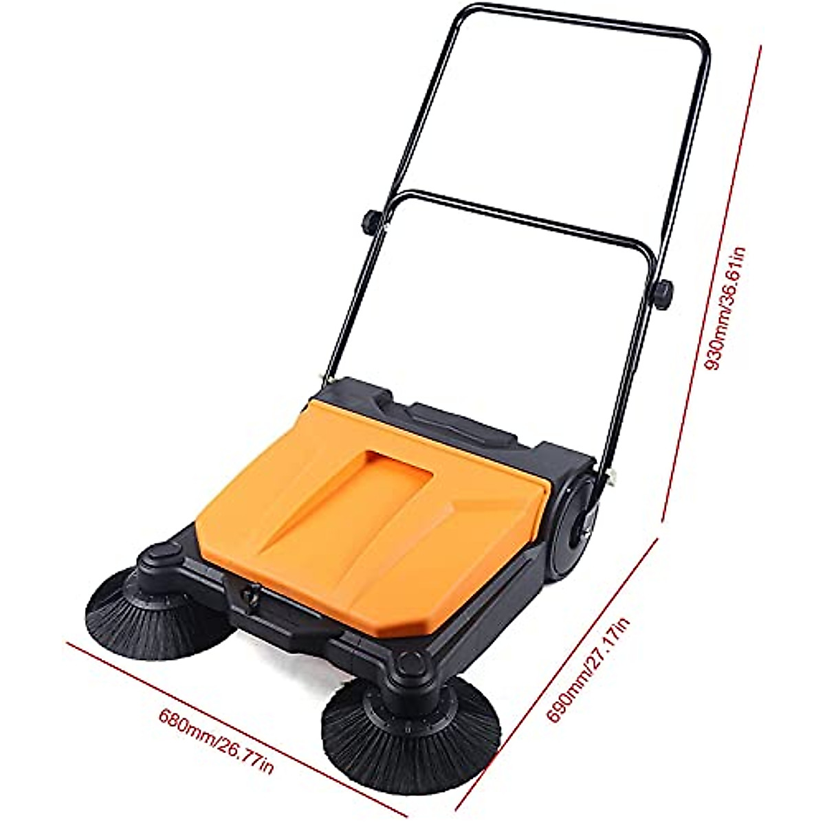 YIYIBYUS Hand-Push Sweeping Sweeper,26 Inch 15L Industrial Manual Push Sweeper Foldable Walk-Behind Floor Sweeping Machine for Clean up Garden Warehouse Road School Hotel