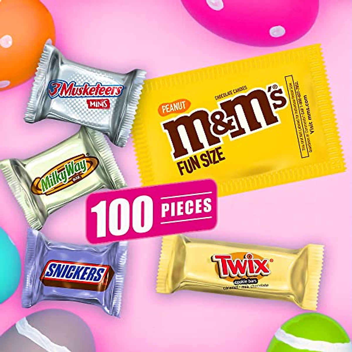 M&M'S PEANUT, SNICKERS, TWIX, MILKY WAY & 3 MUSKETEERS & Easter Chocolate Candy Spring Assortment, 31.3 oz, 100-Piece Bag