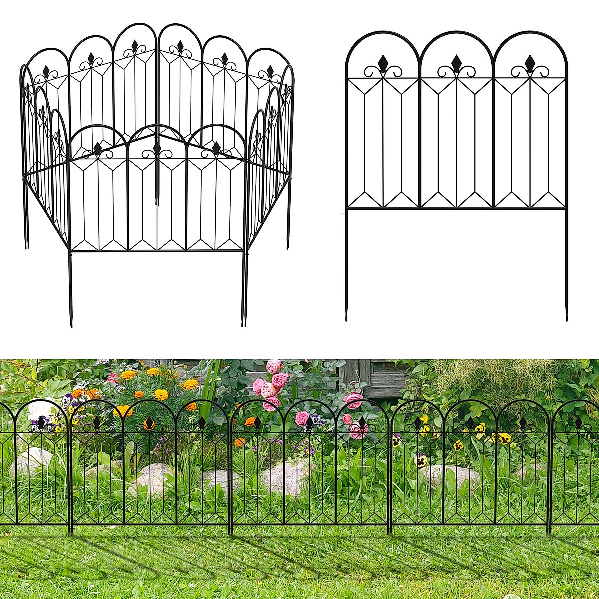 Mingyall Decorative Garden Fence, 10FT x 31.5IN Outdoor Metal Wire Border Panels, Iron Flower Bed Fencing Animal Barrier for Yard, Garden, Landscape Fences for Dogs, Black, 5 PCS