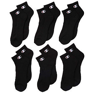 Champion Men's Double Dry Moisture Wicking Ankle Socks 6, 8, 12 Packs Availabe, Black-6 Pack, 6-12