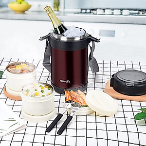 Yelocota Thermos for Hot Food- 67 Oz Vacuum Insulated Food Jar- 18/10 Stainless Steel Soup Container- 3-Layer Sealed Stackable Termos Para Comida Caliente with Lunch Bag,Fork and Spoon