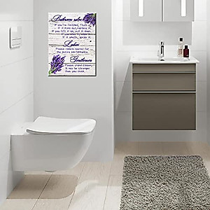 Ladies and gentlemen Bathroom Rules canvas Wall Decor, Lavender purple theme Bathroom Decor Wall Art,Farmhouse Toilet Wall Decor,Rustic Bathroom Funny Rules Prints Signs Framed 12"x15"