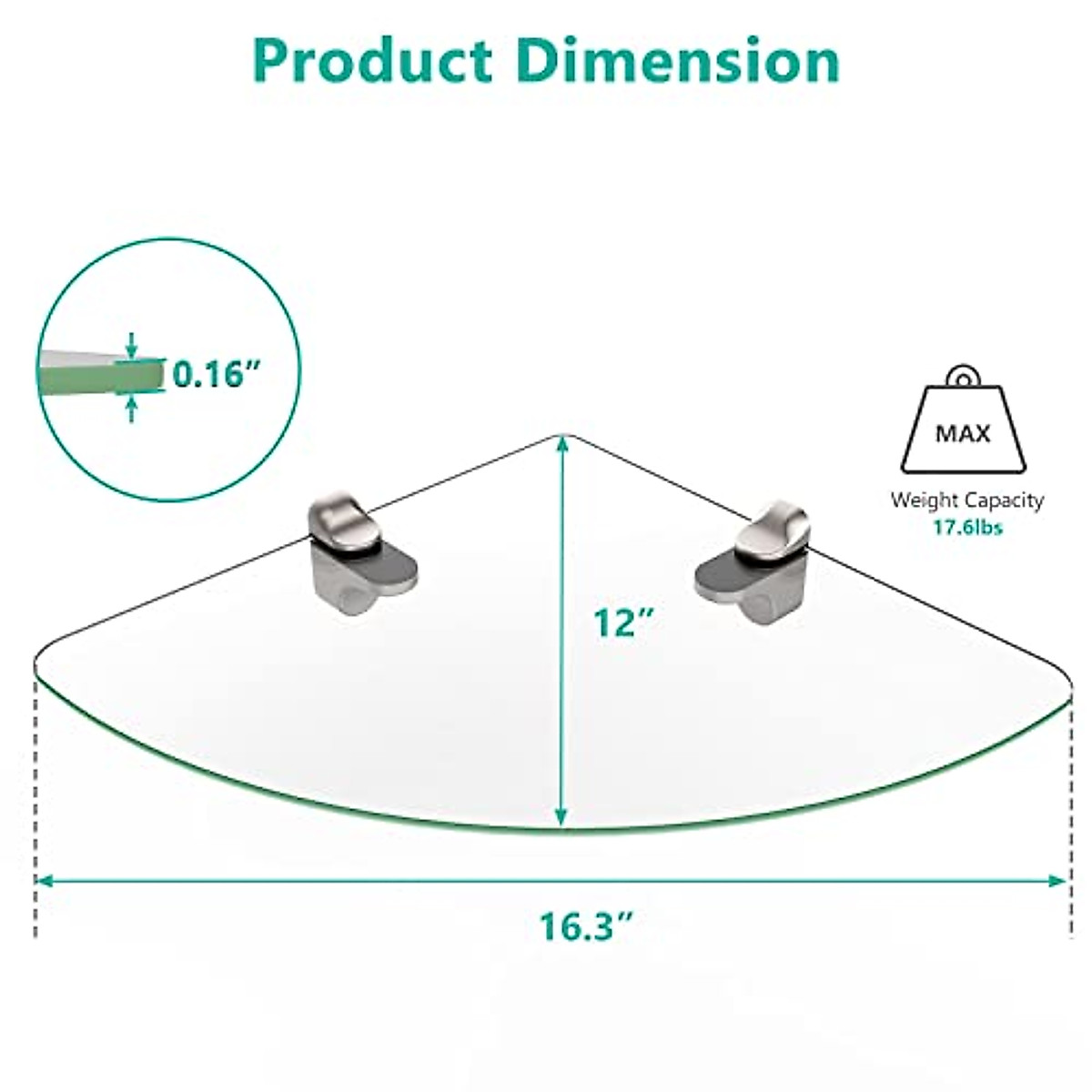 WALI Corner Floating Wall Mounted Shelf with Transparent Strengthened Tempered Glasses Wall Decor Display Storage Shelf for Bedroom, Living Room, Kitchen, Office (CS001S), 1 Shelf, Silver