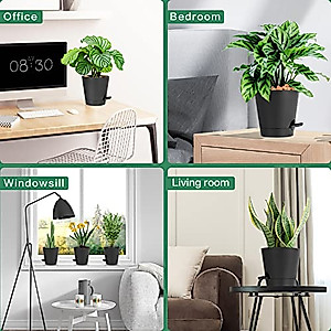 6 Inch Self Watering Plastic Planters, Warmplus Plant Pots for Indoor Outdoor with Drainage Holes, Watering Wick, Watering Lip for Snake Plant, African Violet, Aloe, and Most House Plants 6-Pack Black