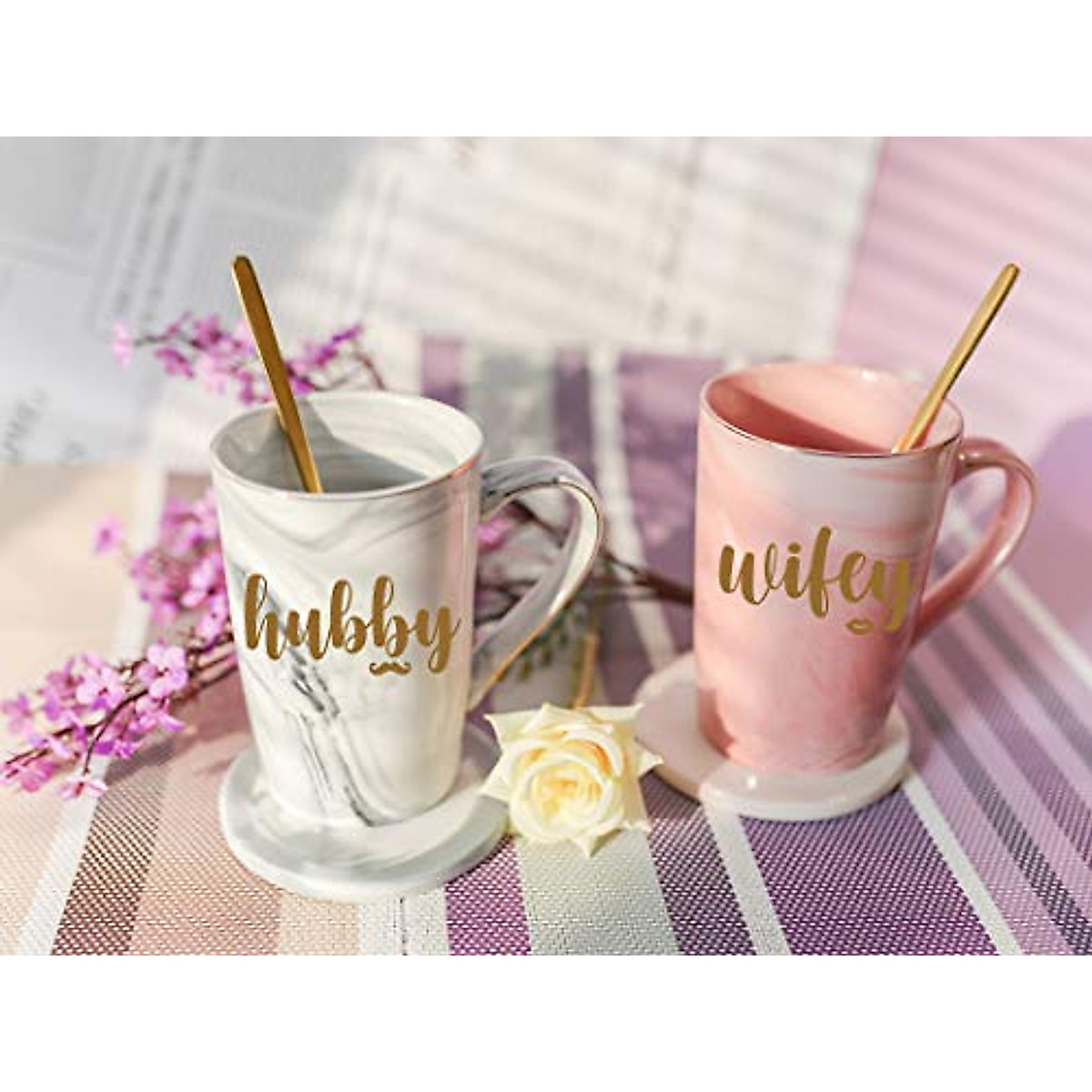 Wifey and Hubby Coffee Mugs Set Hubby Wifey Mugs Hubby and Wifey Gifts Wifey and Hubby Gifts Mr Mrs Gifts Husband Wife Mugs Engagement Wedding Anniversary Valentines Day Gifts for Couple 14 Ounce