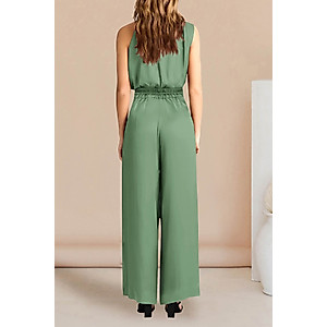 PRETTYGARDEN Women's 2 Piece Outfits 2024 Summer Casual Sleeveless Mock Neck Crop Tops Wide Leg Pants Set (Light Green,Large)