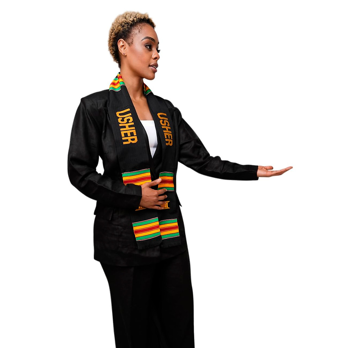 Dupsie's Usher Hand-woven Kente Cloth Stole/Sash. Black