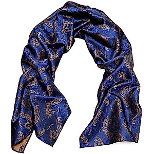YOHOWA Men/Women Silk Scarf Floral Navy Gold Lightweight Scarves Neckerchief Party Wedding Fashion Gift