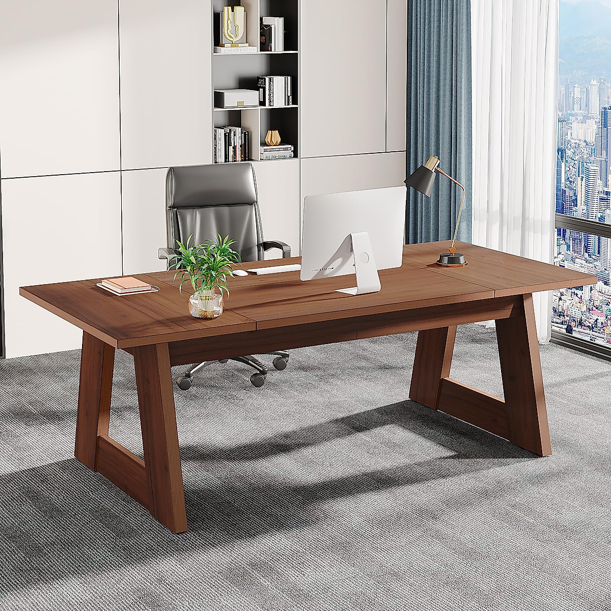 Tribesigns 63-Inch Executive Desk, Large Computer Office Desk, Modern Laptop Desk Study Writing Table Workstation for Home Office, Rustic Brown