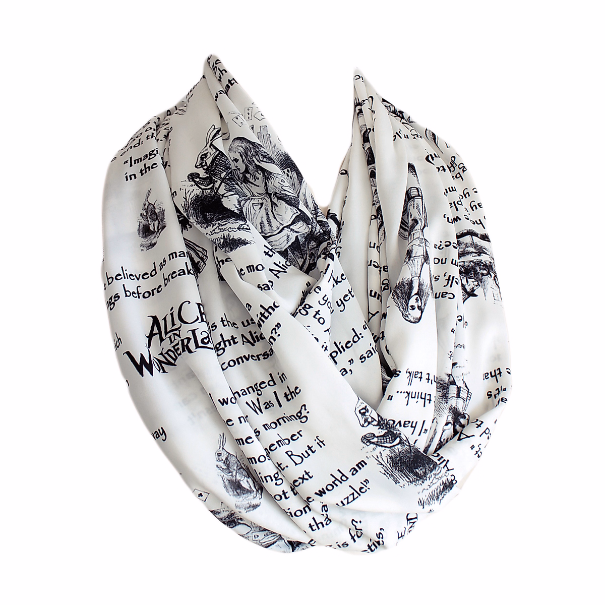 Etwoa Lewis Carroll Alice in Wonderland Book Scarf Quotes White Infinity Scarf