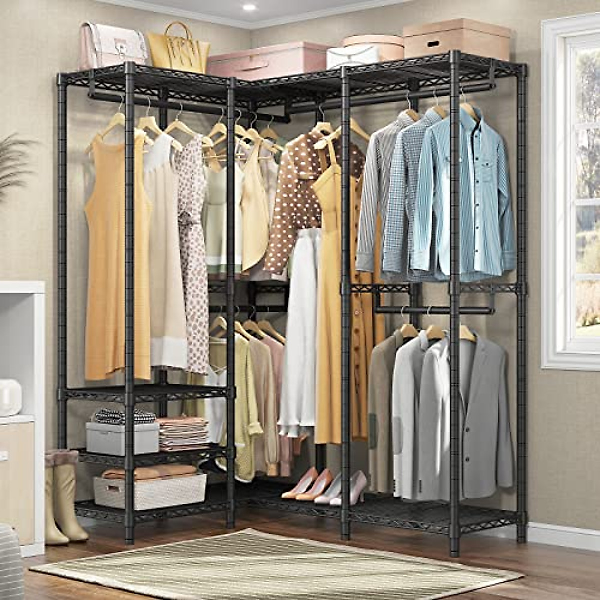 VIPEK L40 L Shaped Garment Rack Heavy Duty Clothes Rack for Hanging Clothes, Freestanding Closet Wardrobe Rack Metal Clothing Rack for Corner, 53.75" L x 38" W x 76.4" H, Load Capacity 950 LBS, Black