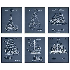 Sailboat Patent Wall Decor - Set of 6 (8x10) sailing art prints