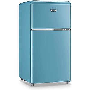 WANAI Compact Refrigerator 3.5Cu.Ft Classic Retro Refrigerator 2 Door Mini Refrigerator Adjustable Remove Glass Shelves Refrigerator Suitable for Dorm Garage and Office