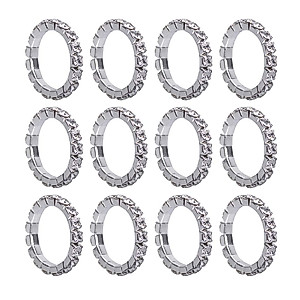 joyMerit 12pcs Women Finger Rings Sparkly Rhinestone Elastic Stretch Rings Jewelry - Silver+White