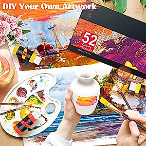 Caliart Acrylic Paint Set With 4 Brushes, 52 Colors (59ml, 2oz) Art Craft Paints for Artists Kids Students Beginners & Painters, Canvas Halloween Pumpkin Ceramic Wood Rock Painting Art Supplies Kit