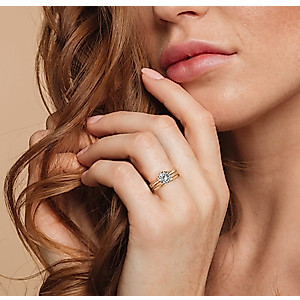 SILVERLINE JEWELRY Stainless Steel 2mm Wedding Band & Solitaire 7mm Round-Cut Cubic Zirconia Engagement Bridal Ring Set, Rose Gold Tone Size 6.5