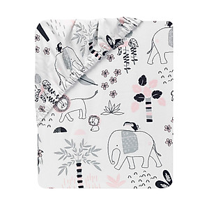 Lambs & Ivy Happy Jungle 100% Cotton Safari Animals Fitted Crib Sheet - White