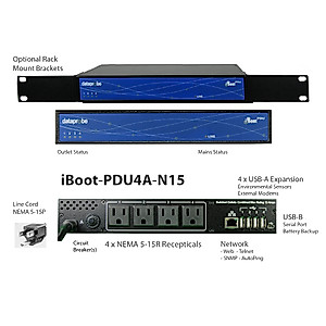 Dataprobe iBoot-PDU4A-N15, 115VAC/15A, 4 Outlets (NEMA 5-15R), 1U Rack Mount Power Strip, 7' Power Cord, Switched & Managed PDU with Cloud, Server Rack PDU, Smart Power Strip