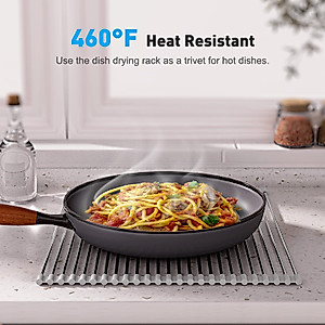 EMBATHER Roll Up Dish Drying Rack Over The Sink, Dish Drying Rack for Kitchen Counter, Multipurpose Stainless Steel Foldable Kitchen Drainer Rack with Silicone Mat, Anti-Slip, (Grey, 17.8"x11.8")